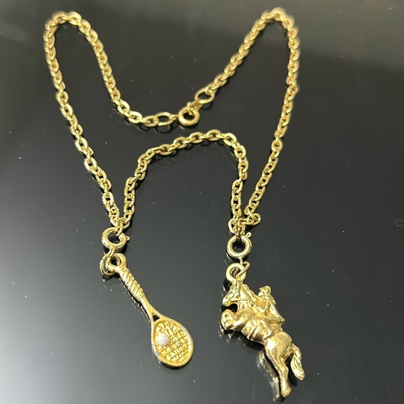 Vintage | Jewelry | 96s Jockey Race Horse Racket Charm Choker Necklace ...